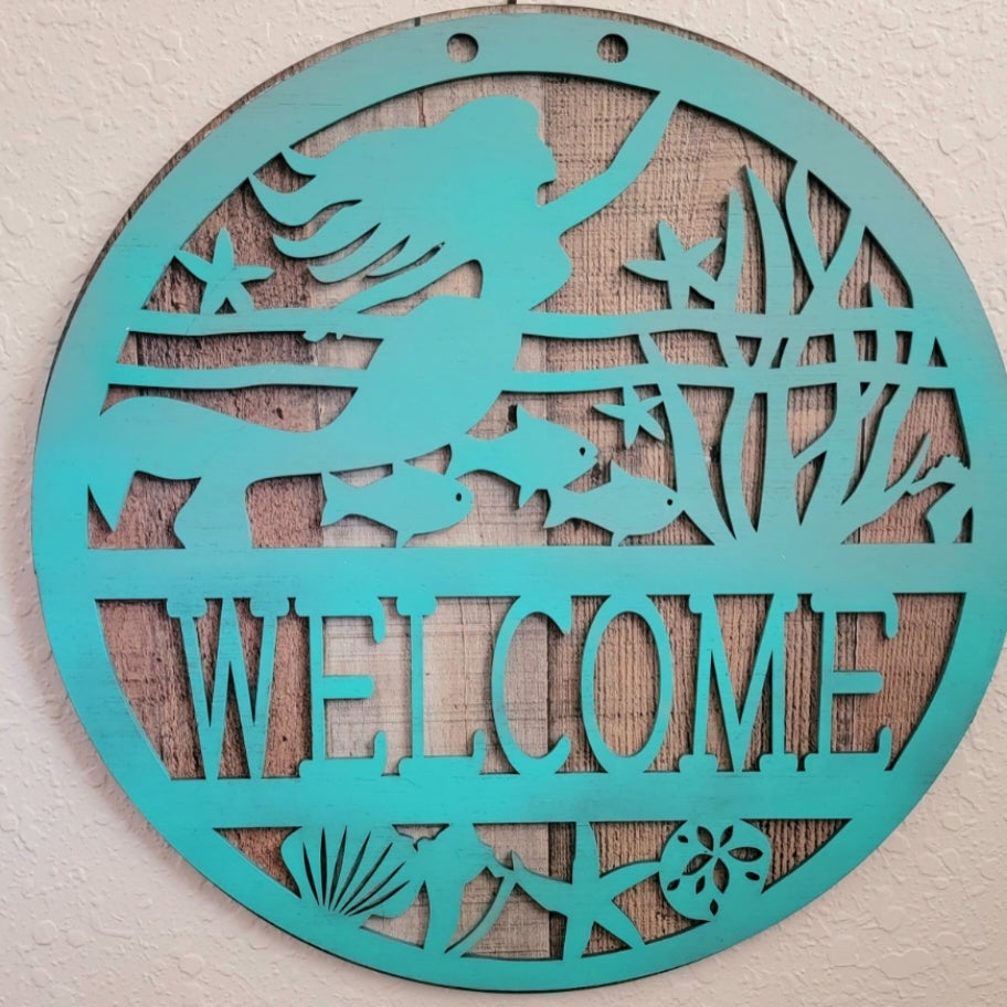 20" Mermaid Welcome Sign | Wreath Decor by Cindy